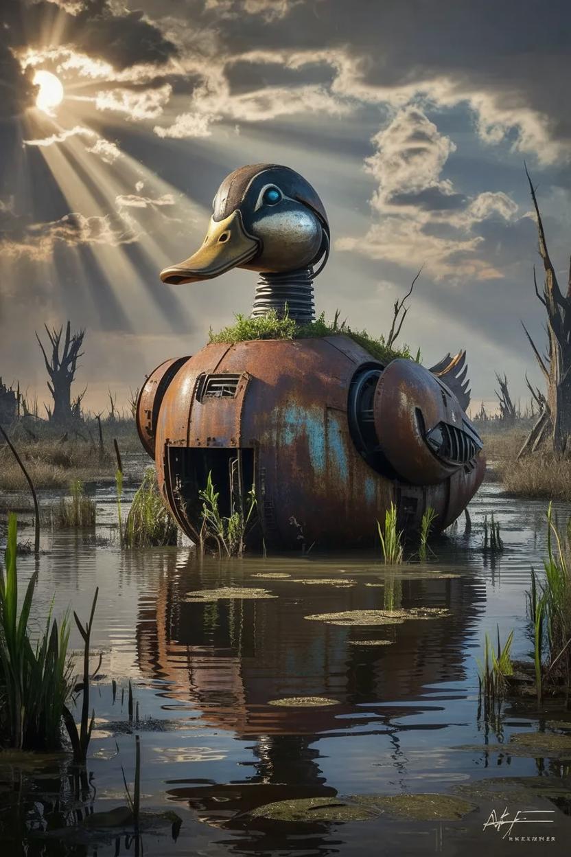 AI-Generated Post-Apocalyptic Dystopian Duck Head Robot Structure ...