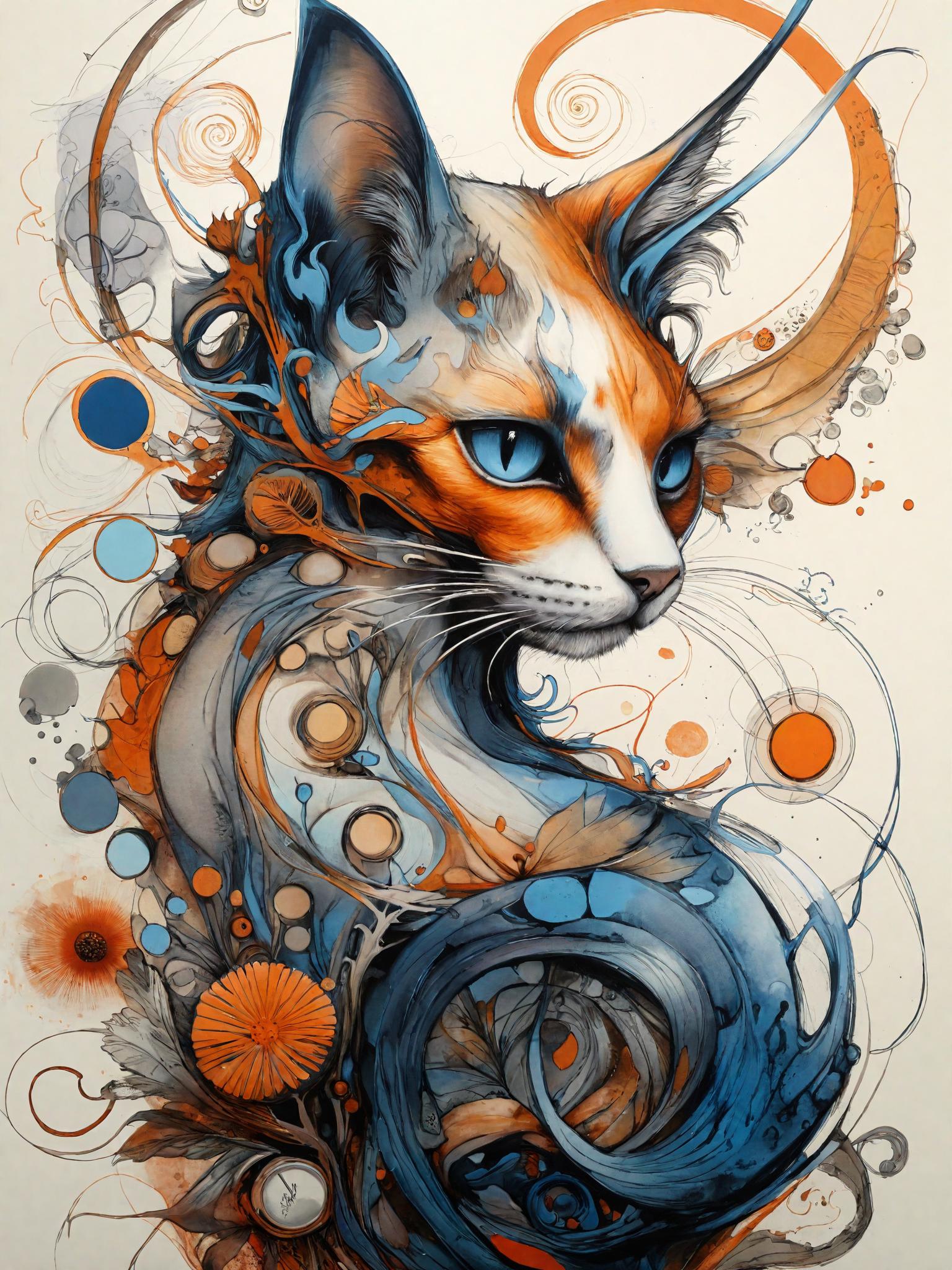 AI-Generated Surreal Ink Sketch Cat & Mystical Forest | Hyper-Detailed ...