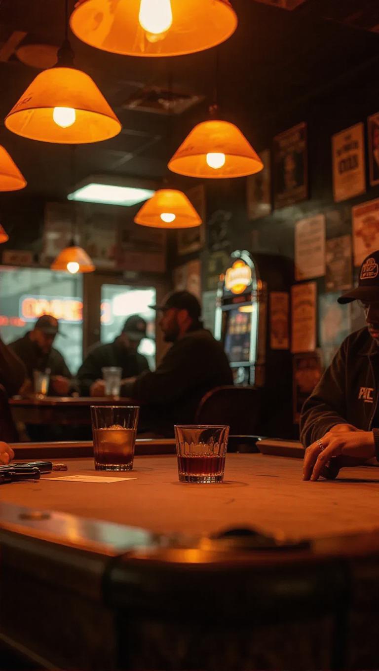 Inside a smoky pool hall, under flickering orange lamps, gang members ...