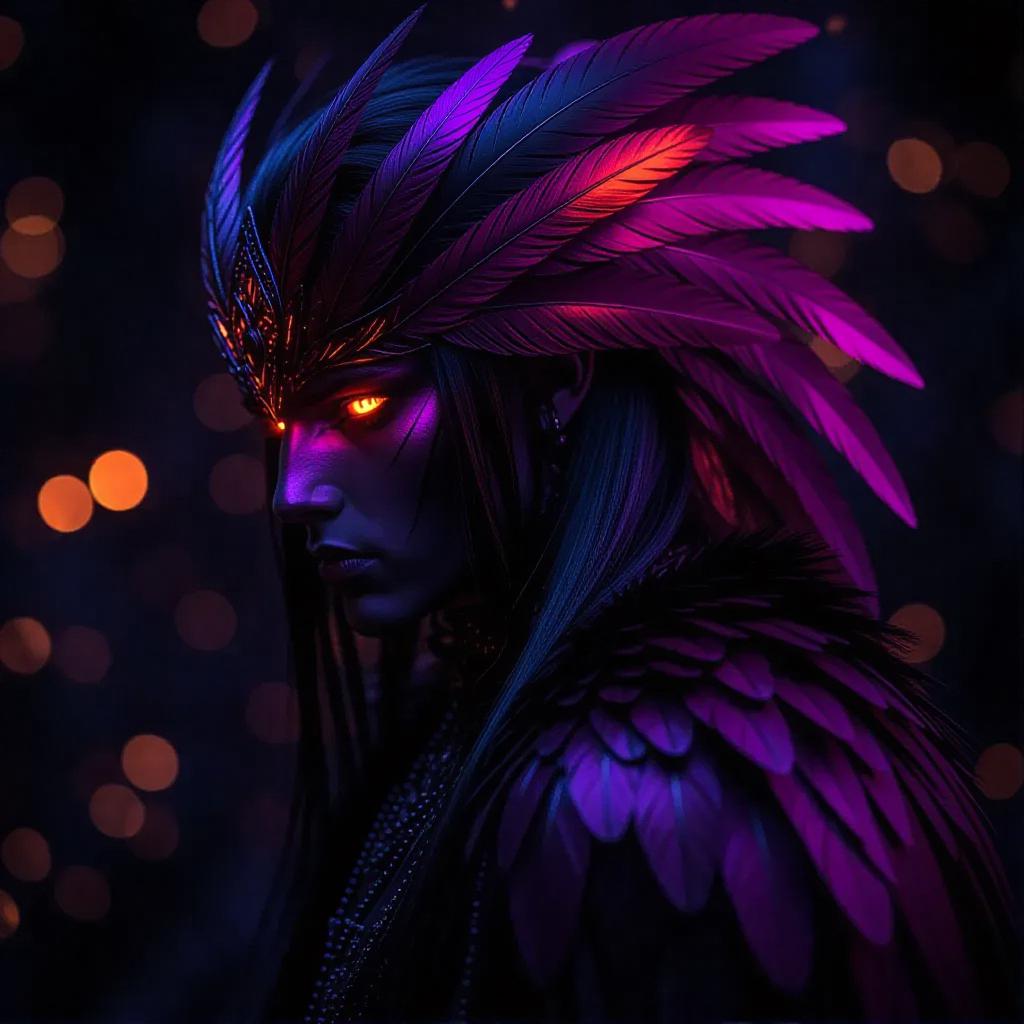 AI-Generated Feather-Hair Abaddon Black-Purple Pink-Red Orange-Glow ...