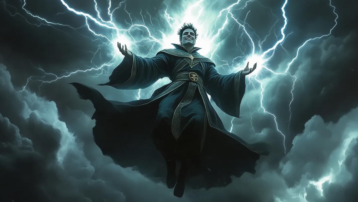AI-Generated Fantasy Sorcerer, Storm Clouds & Eldritch Lightning Images ...