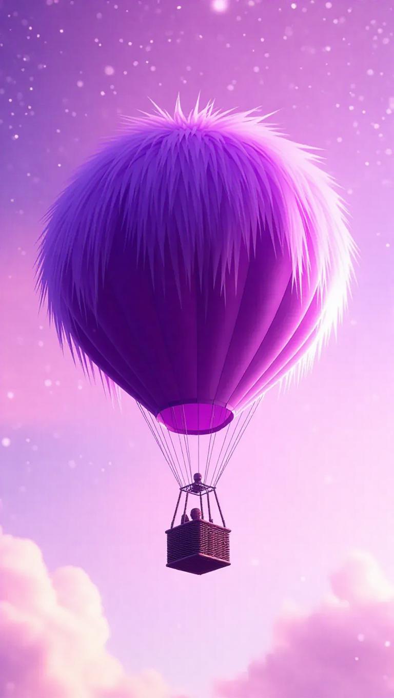 A quirky fluffy hot air balloon made of soft, spongy foam, with long ...