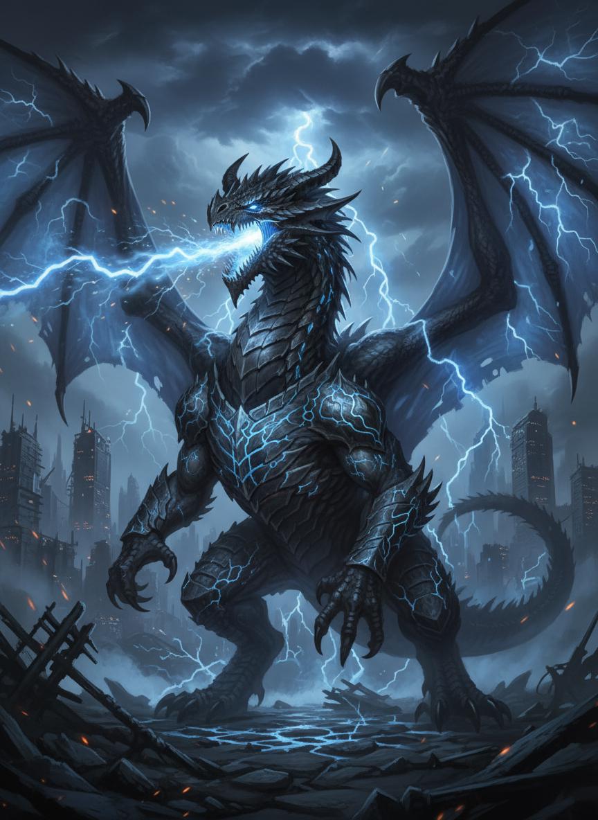 AI-Generated Dark Fire Storm Dragonsaurus Rex | vivago.ai