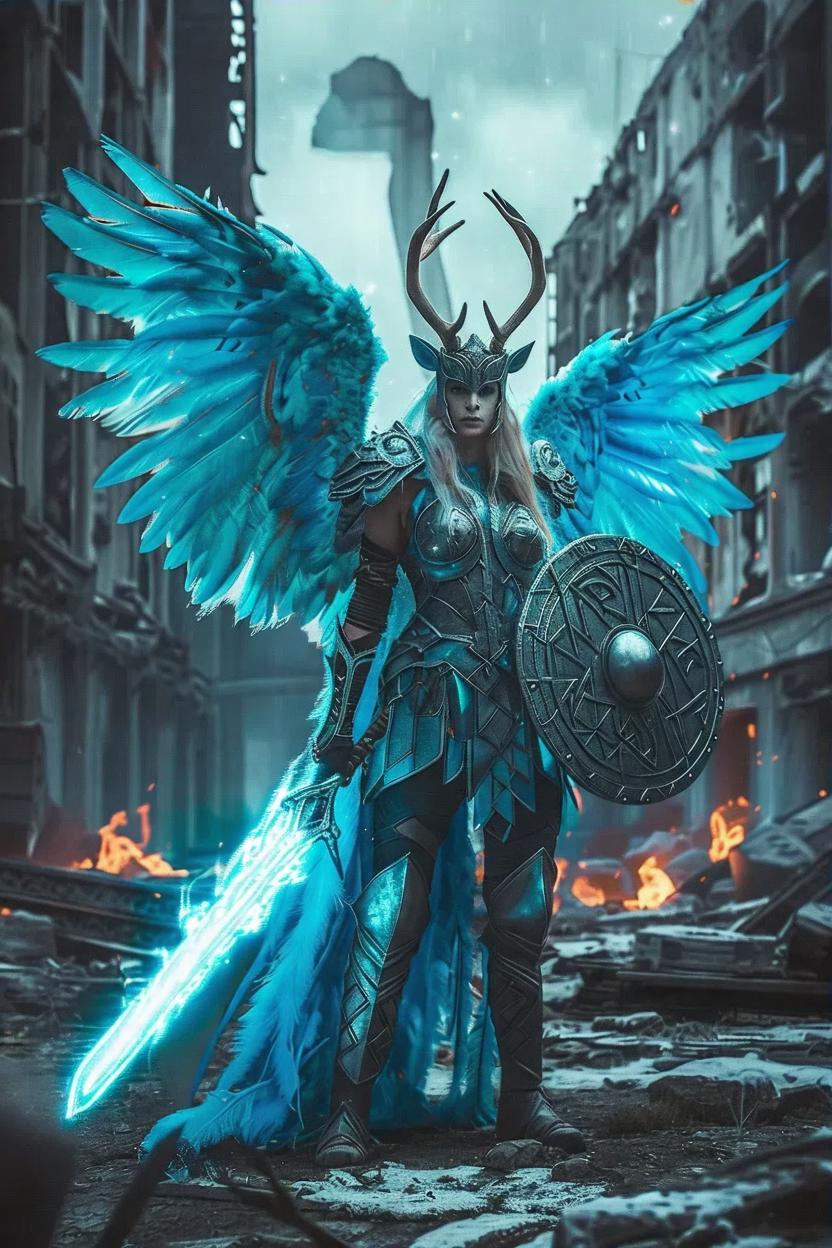 AI-Generated Valkyrie, Rune-Armored, Emerald Flaming Wings, Post ...